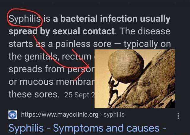 A bacterial infection usually spread by sexual contact. The disease ...