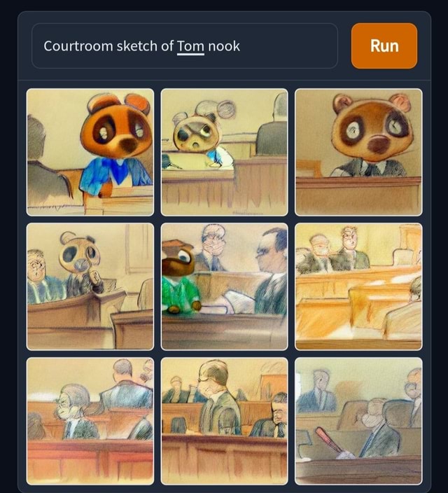 Courtroom sketch of Tom nook Run - iFunny