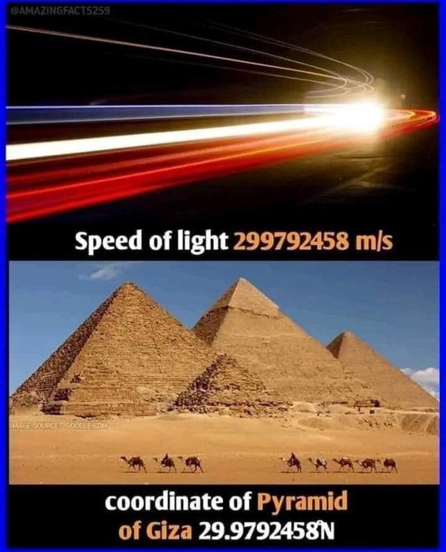 Speed of light 299792458 mis ge coordinate of Pyramid of Giza 29 ...