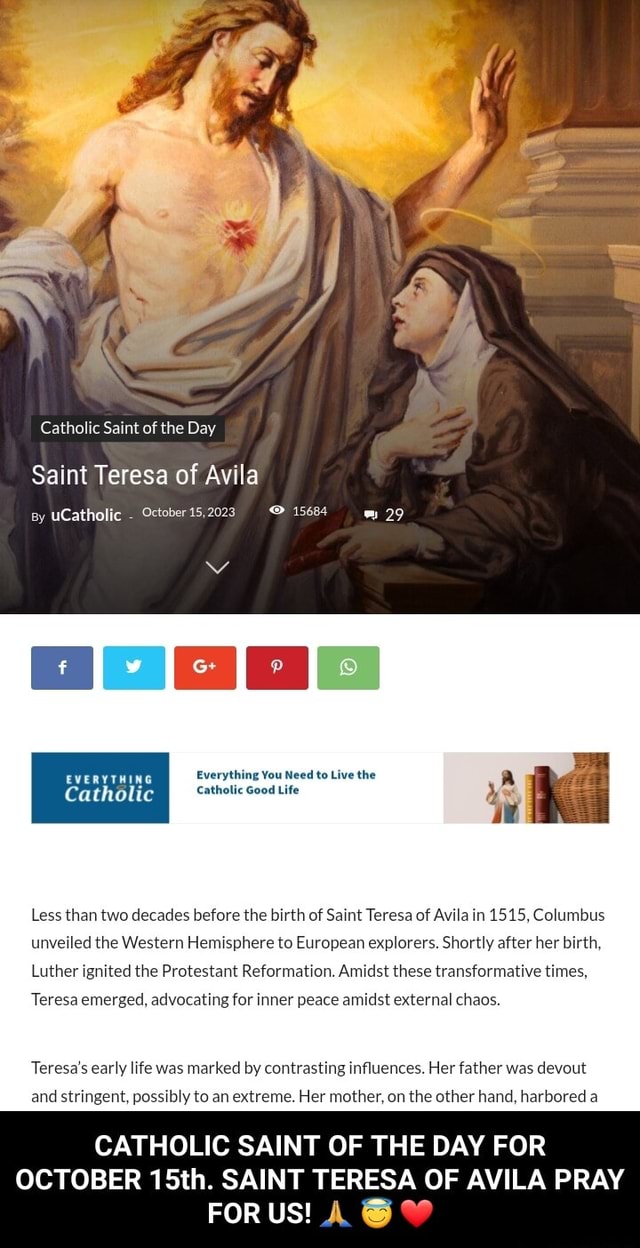 SS Catholic Saint of the Day Saint Teresa of Avila uCatholic October 15,202 15684 wy EVERYTHING ...