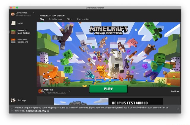 Minecraft Launcher LolHow8438 Microsoft account MINECRAFT: JAVA EDITION ...