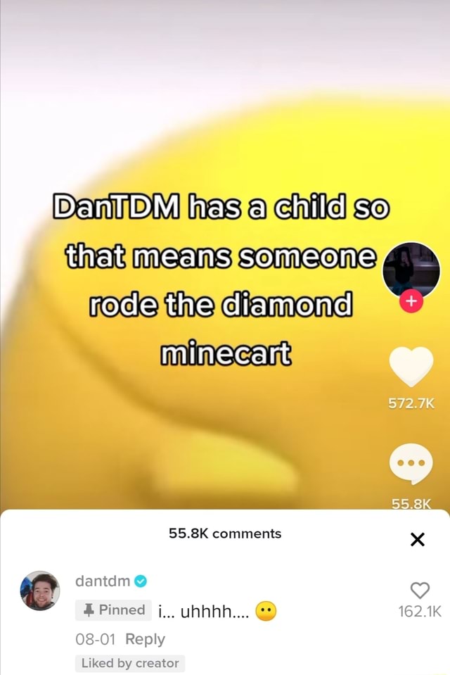 DanTDM has a child so that means someone" rode the diamond minecart ...