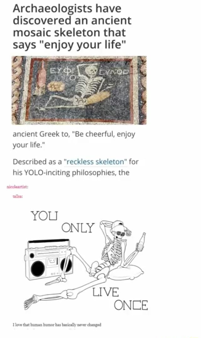 Archaeologists have discovered an ancient mosaic skeleton that says ...