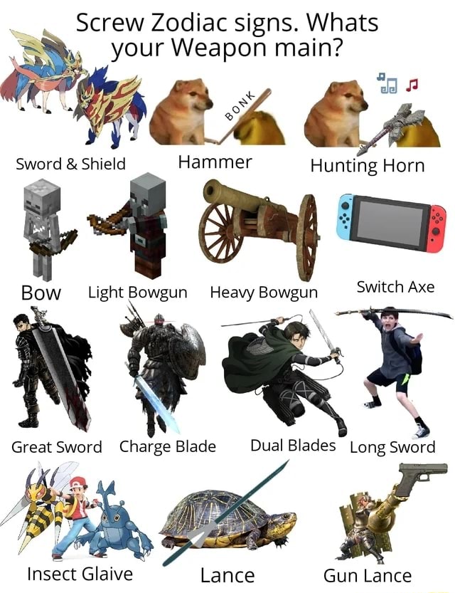 Screw Zodiac signs. Whats your Weapon main? Sword & Shield Hammer ...