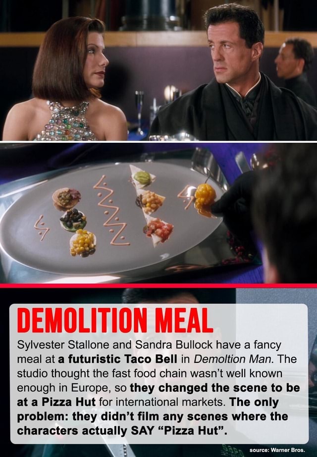 DEMOLITION MEAL Sylvester Stallone and Sandra Bullock have a fancy meal ...