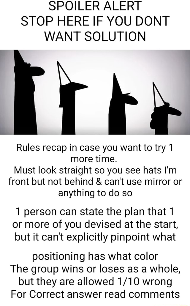 SPOILER ALERT STOP HERE IF YOU DONT WANT SOLUTION Rules recap in case ...
