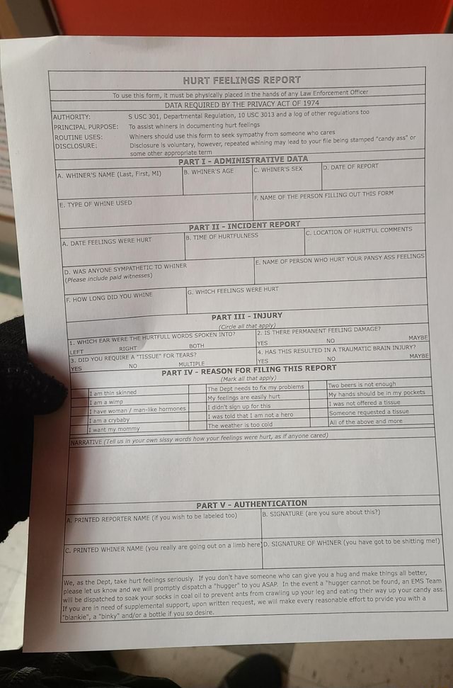 HURT FEELINGS REPORT To use this form, It must be physically placed in ...