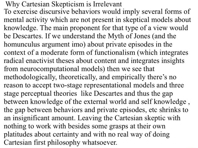 Why Cartesian Skepticism is Irrelevant To exercise discursive behaviors ...