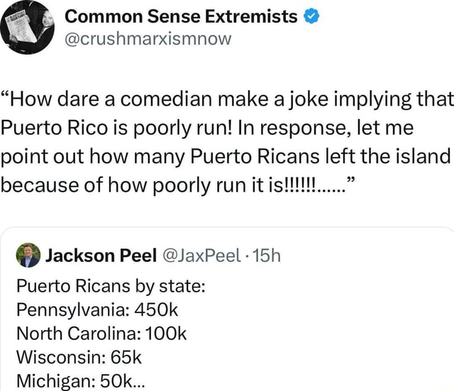 Sense Extremists "How dare a comedian make a joke implying that Puerto ...
