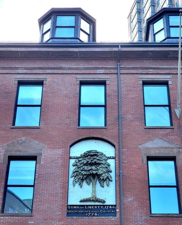 A plaque to Liberty Tree, the famous elm tree where colonists staged ...