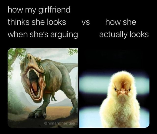 How my girlfriend thinks she looks vs how she when she's arguing ...