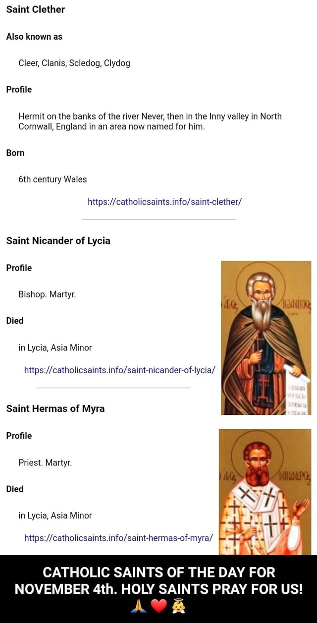 Saint Clether Also known as Cleer, Clanis, Scledog, Clydog Profile ...