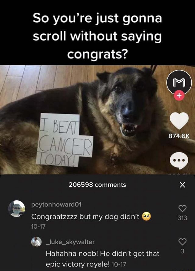 So you're just gonna scroll without saying congrats? 874.6K 206598 ...