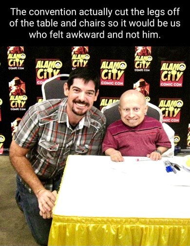 The convention actually cut the legs off of the table and chairs so it ...