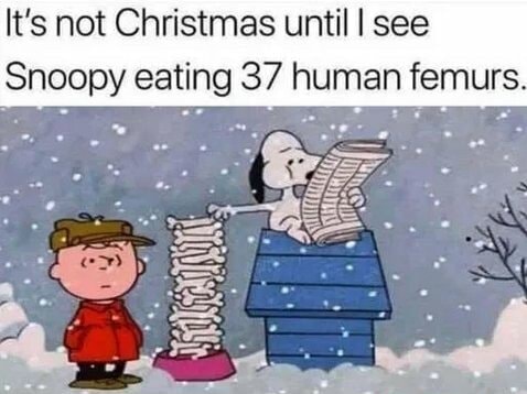 It's not Christmas until I see Snoopy eating 37 human femurs. - America ...