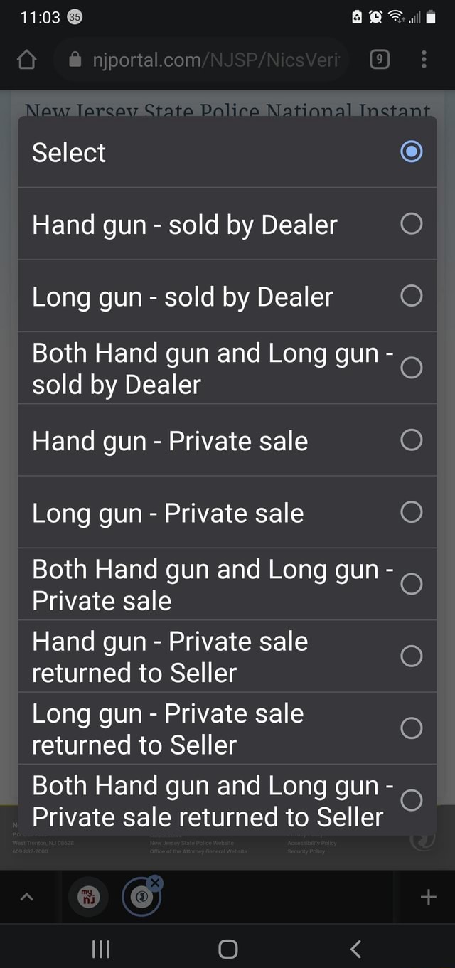 Options for running NICS - all Natianall Tnetant Select Hand gun - sold ...
