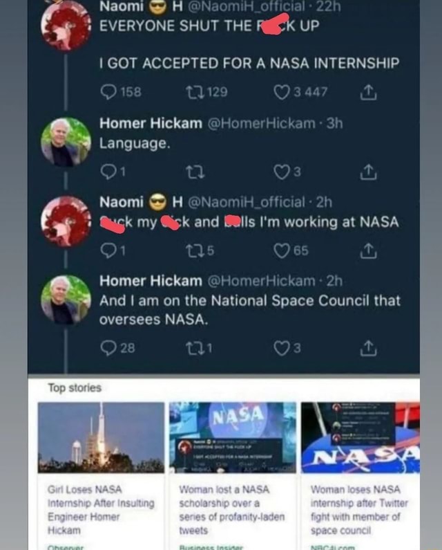 Naomi H EVERYONE SHUT THE UP I GOT ACCEPTED FOR A NASA INTERNSHIP Homer ...