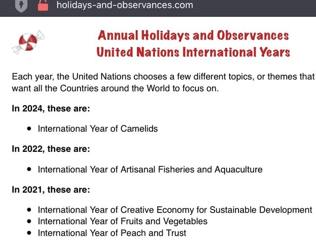 Sa Annual Holidays and Observances United Nations International Years ...