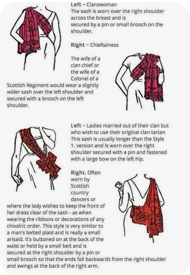 Left ~ Clanswoman The sash Is worn over the right shoulder across the ...