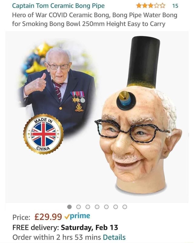 Captain Tom Ceramic Bong Pipe 15 Hero of War COVID Ceramic Bong, Bong ...