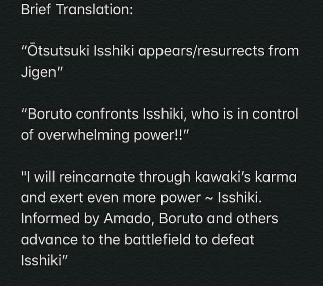 Brief Translation: "Otsutsuki Isshiki from Jigen" "Boruto confronts ...