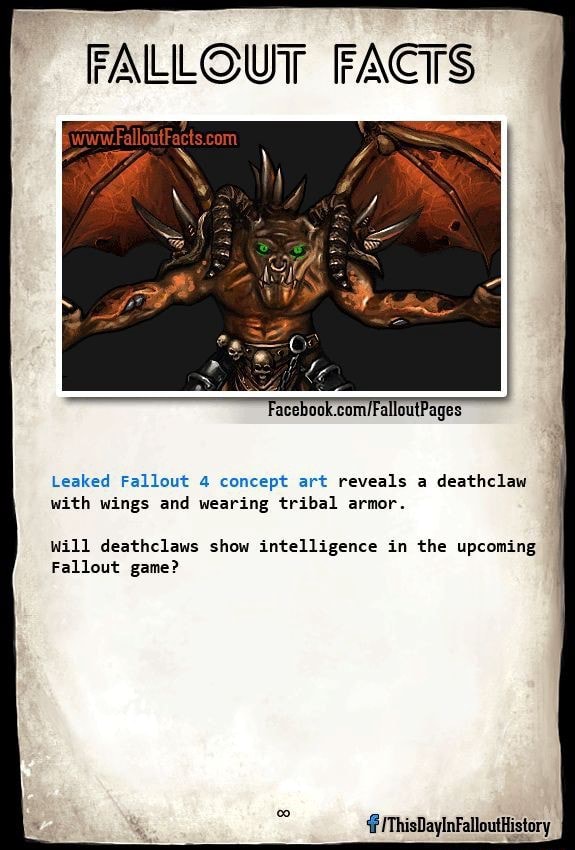 Leaked Fallout 4 concept art reveals a deathclaw with wings and wearing ...