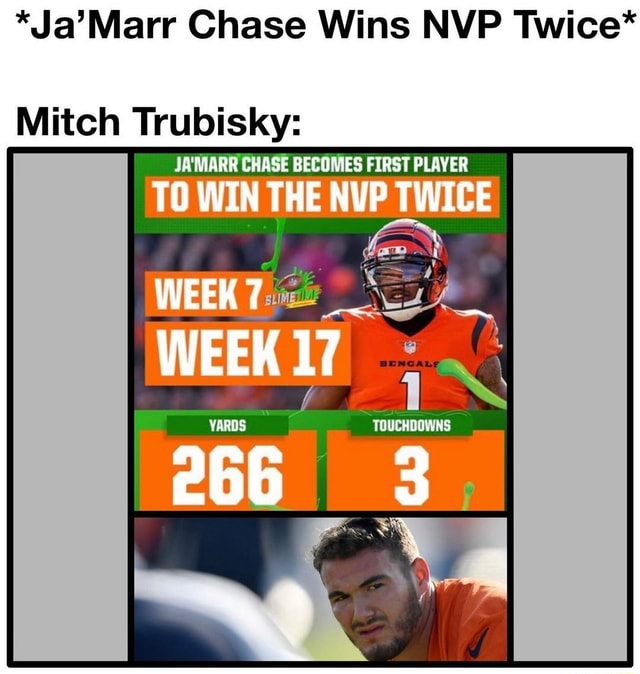 *Ja'Marr Chase Wins NVP Twice* Mitch Trubisky: JA'MARR CHASE BECOMES ... *Ja'Marr Chase Wins NVP Twice* Mitch Trubisky: JA'MARR CHASE BECOMES ...