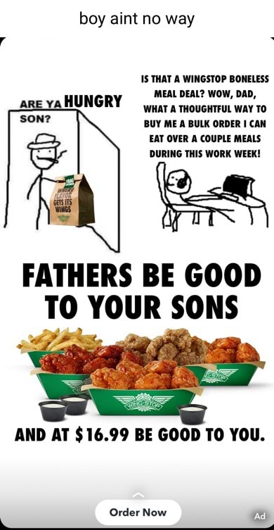 Boy aint no way IS THAT A WINGSTOP BONELESS MEAL DEAL? WOW, DAD ...
