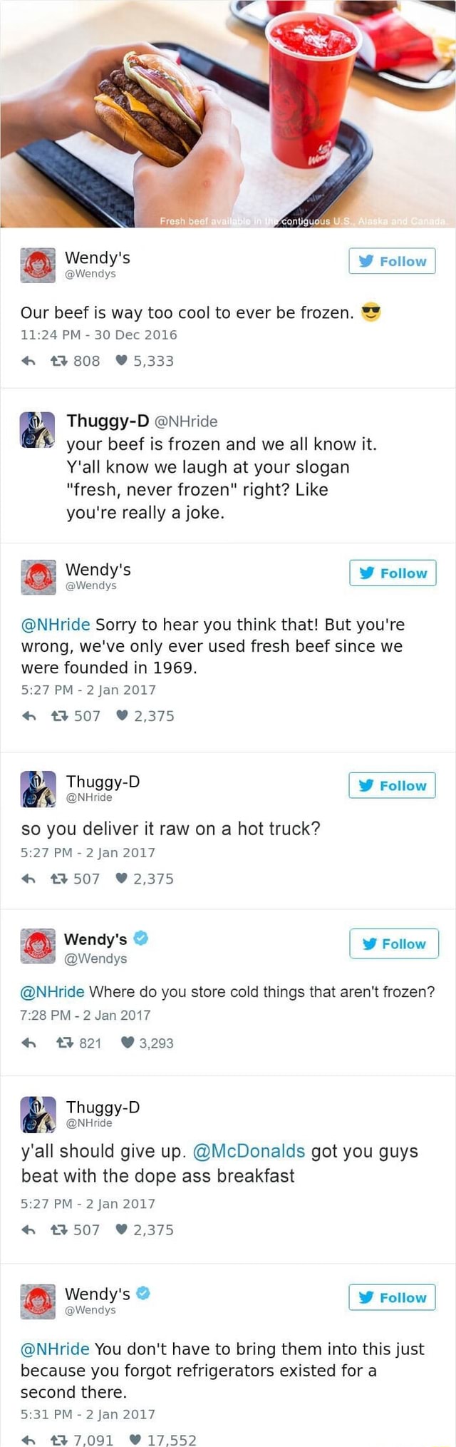 Wendy's I W Follow Our beef is way too cool to ever be frozen. & 11 24 ...
