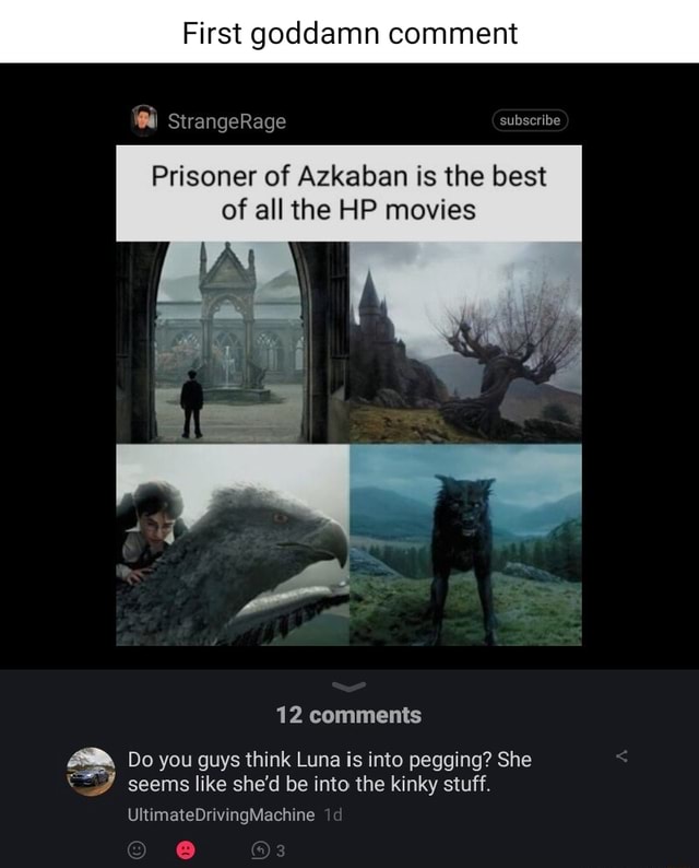 First goddamn comm StrangeRage subscribe Prisoner of Azkaban is the best of all the HP movies 12 ...