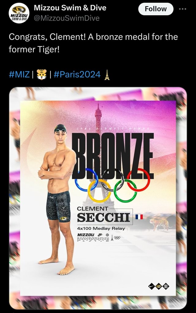Mizzou Swim & Dive Follow Congrats, Clement! A bronze medal for the ...