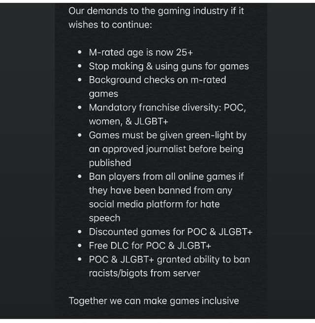 Our demands to the gaming industry if it wishes to continue: M-rated ...
