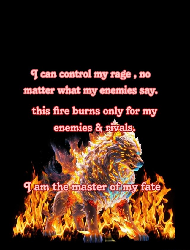 Can control my rage , no matter what my enemies say. this fire burns ...