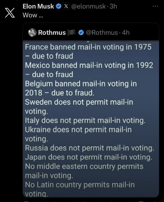 Elon Musk @ X @elonmusk: xX Wow... @ Rothmus @ @Rothmus: France banned ...