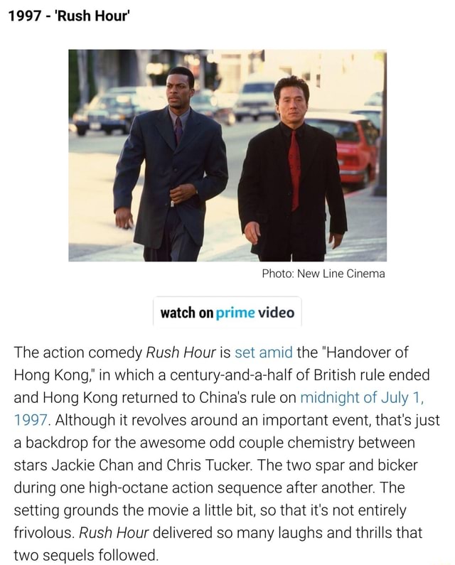 1997 - 'Rush Hour' Photo: New Line Cinema I watch on prime video The ...