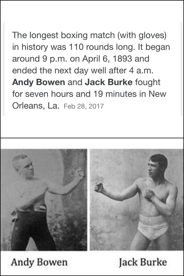The longest boxing match (with gloves) in history was 110 rounds long ...