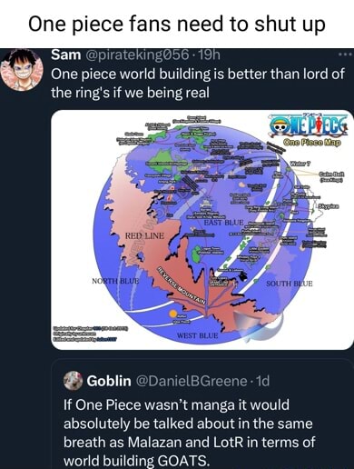 One piece fans need to shut up Sam @pirateking One piece world building ...