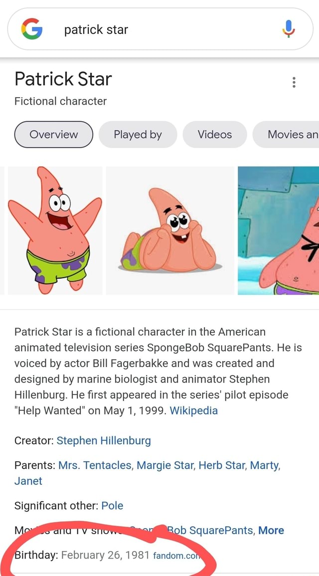 G patrick star Patrick Star Fictional character Played by Videos Movies ...