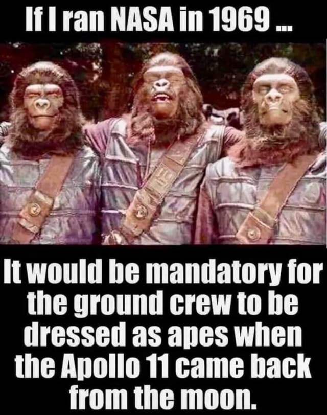If ran NASA in 1969 ity be for the ground crew to he dressed as apes ...