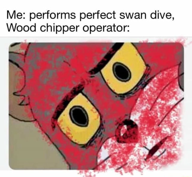 Me: performs perfect swan dive, Wood chipper operator: - iFunny