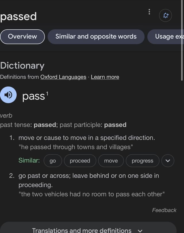 Passed Similar and opposite words Usage e Dictionary Definitions from ...