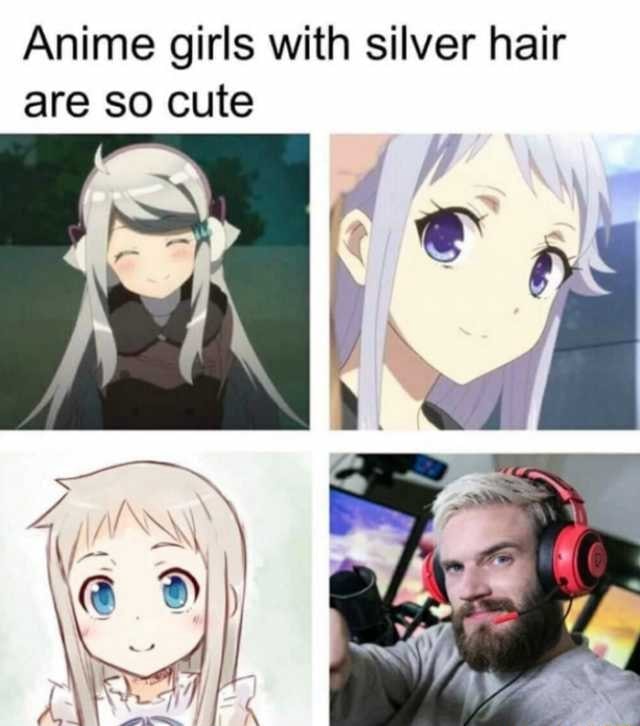 Anime girls with silver hair are so cute " villi - iFunny