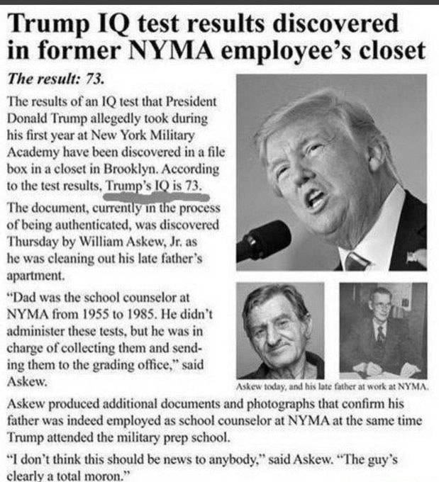 Trump IQ test results discovered in former NYMA employee's closet The ...