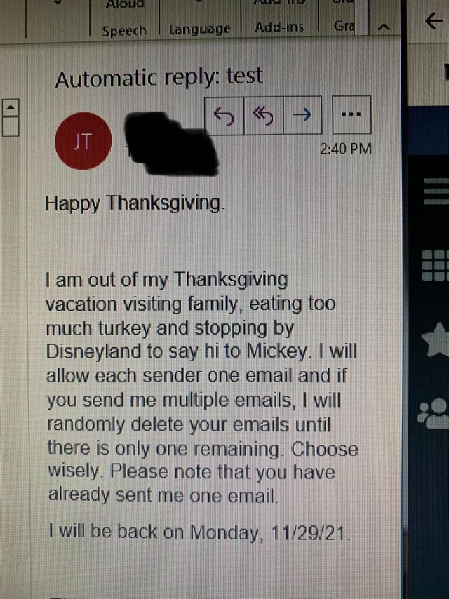Automatic reply: test PM Happy Thanksgiving. I am out of my ...