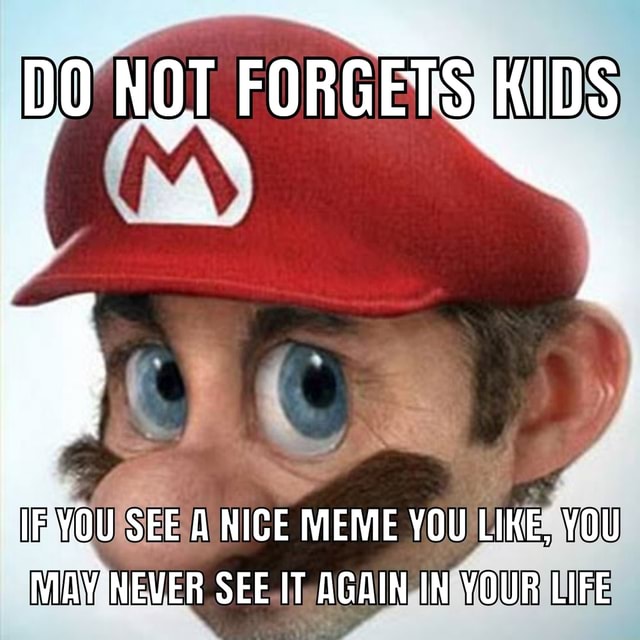 DO NOT FORGETS, KIDS IF YOU SEE A NICE MEME YOU LIKE, YOU MAY NEVER SEE ...