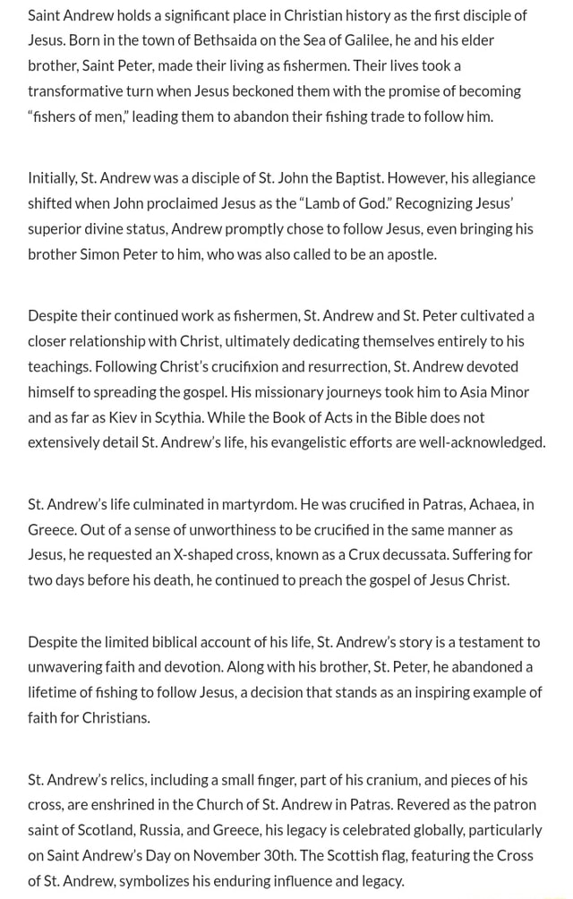 Saint Andrew holds a significant place in Christian history as the ...