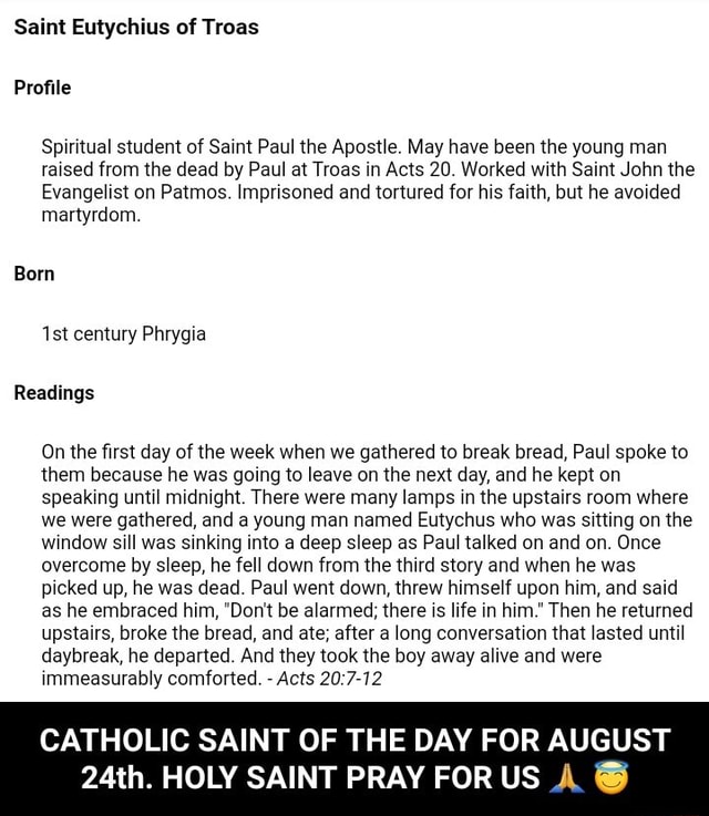 Saint Eutychius of Treas Profile Spiritual student of Saint Paul the ...