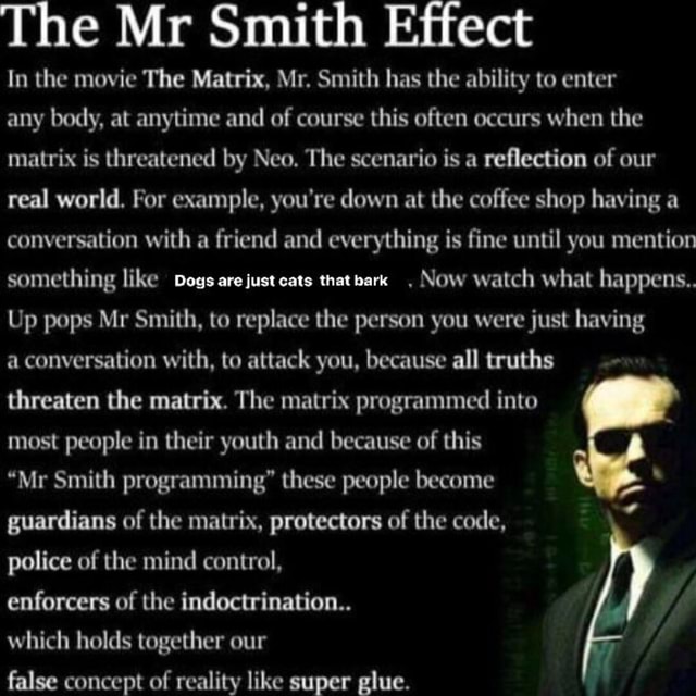 The Mr Smith Effect In the movie The Matrix, Mr. Smith has the ability ...