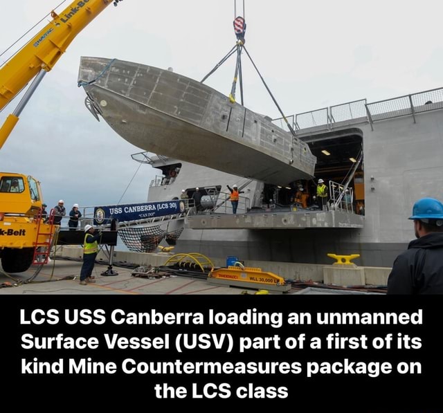 LES USS Canberra loading an unmanned Surface Vessel (USV) part of a ...