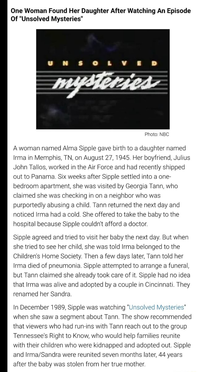 One Woman Found Her Daughter After Watching An Episode Of "Unsolved ...